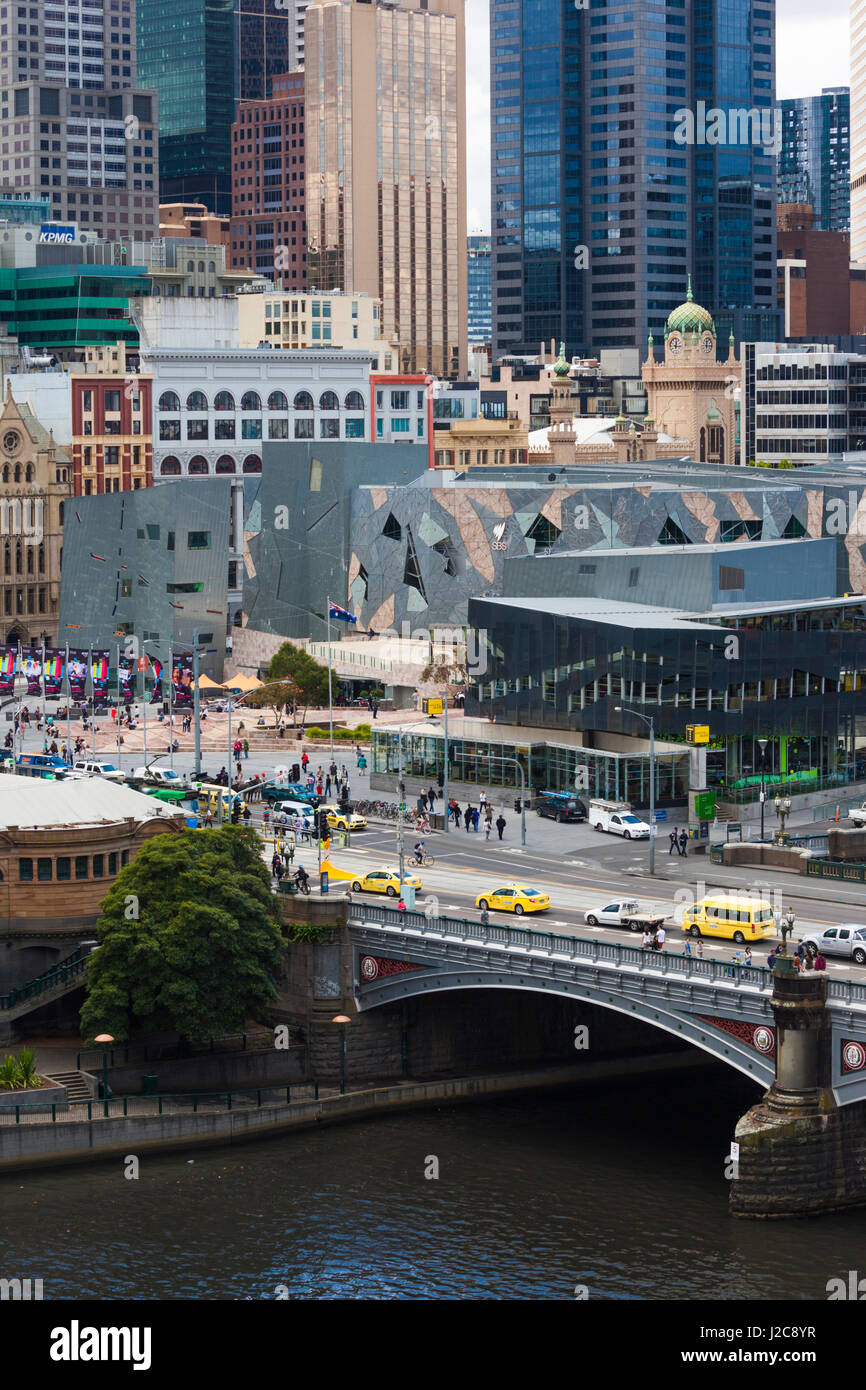 Australia, Victoria, Melbourne, Federation Square, elevated view ...