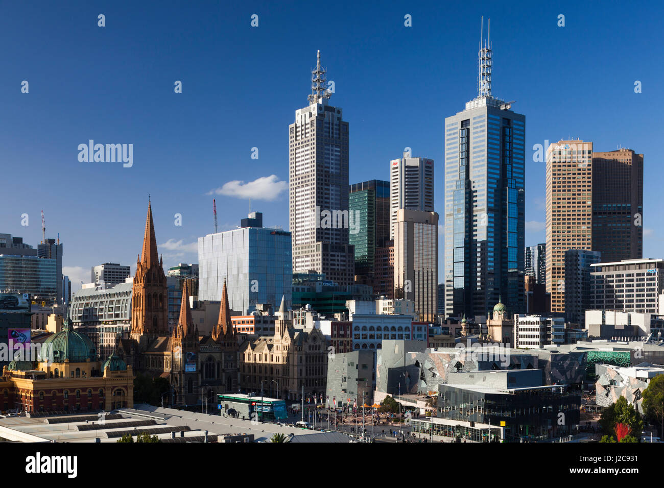 Australia, Victoria, Melbourne, skyline, elevated view, late afternoon ...