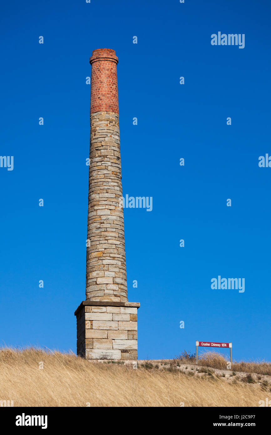 Australia, Burra, former copper mining town, Burra Mine, smokestack ...