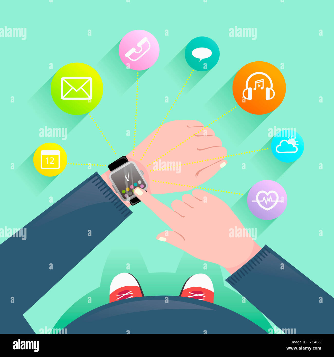 Man wearing and touching smartwatch Stock Photo - Alamy