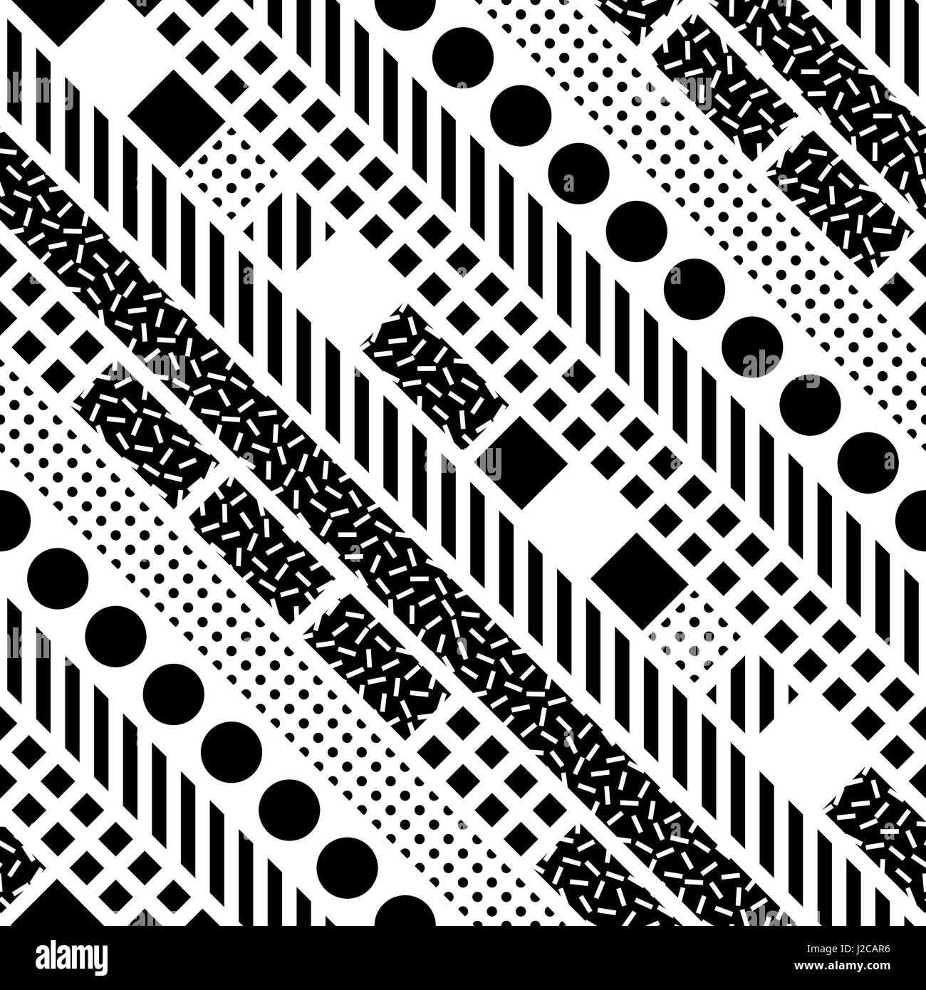 Decorative Geometric Shapes Tiling Monochrome Trendy Irregular Pattern Abstract Black And