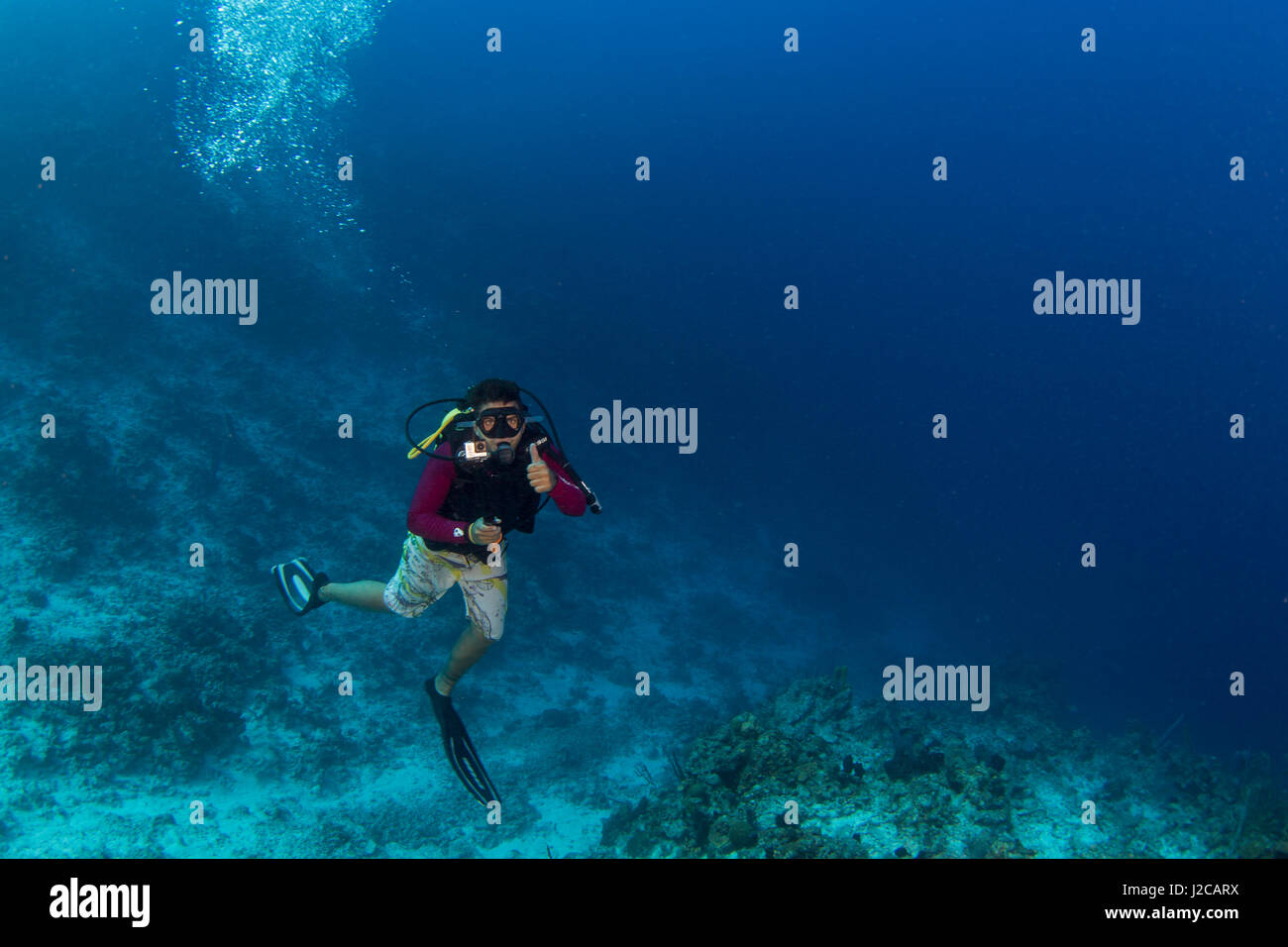 A scuba diver signals 'ok' during a dive in the Bay of Pigs near the ...