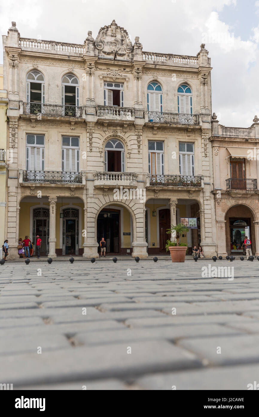 A low-angled view of an old building in the Old Havana section of ...