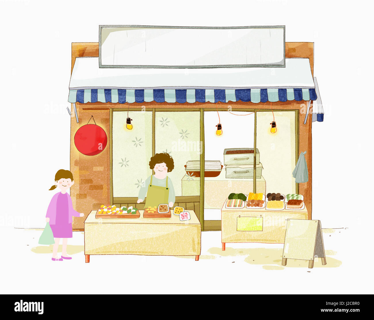 Merchant selling rice cakes at traditional market Stock Photo - Alamy