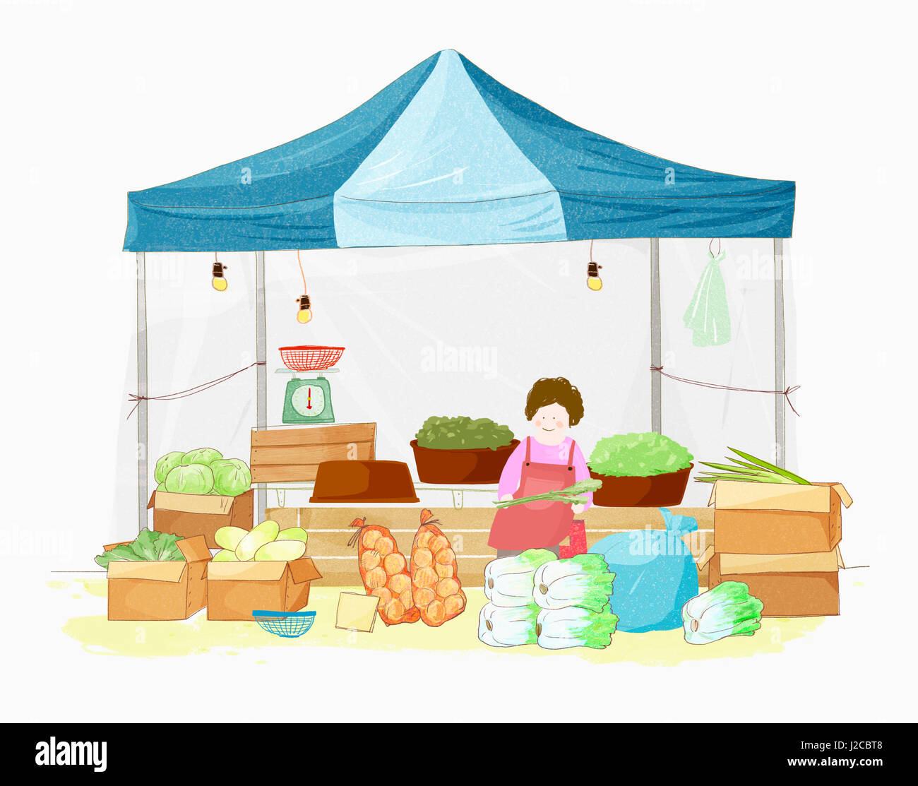 Merchant selling vegetables at traditional market Stock Photo - Alamy
