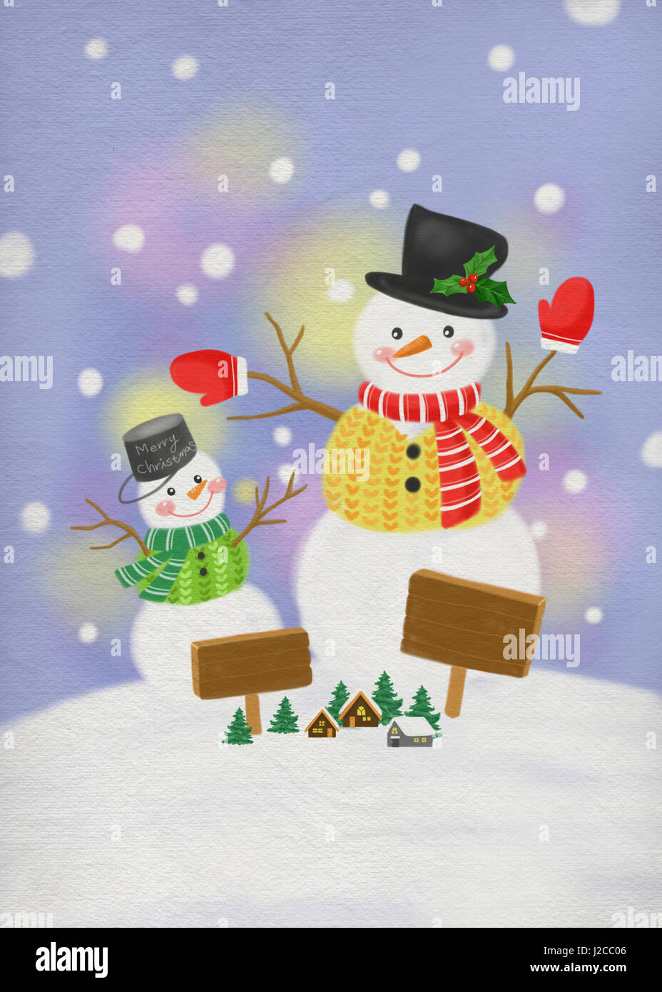 Illustration of snowmen Stock Photo - Alamy