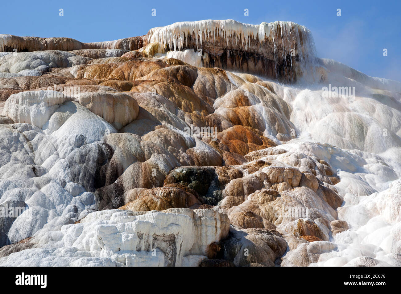 Travertine terraces, hot springs, mineral deposits, Palette Spring ...