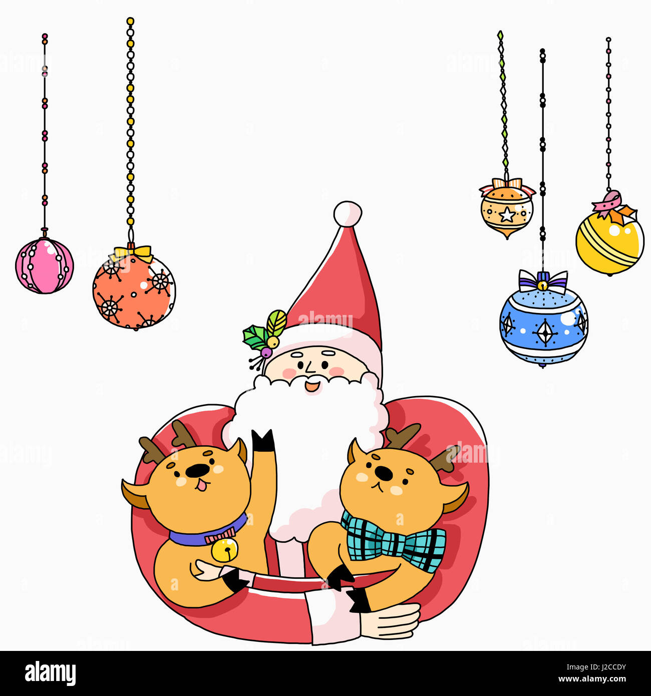 Smiling santa hugging reindeer Stock Photo - Alamy