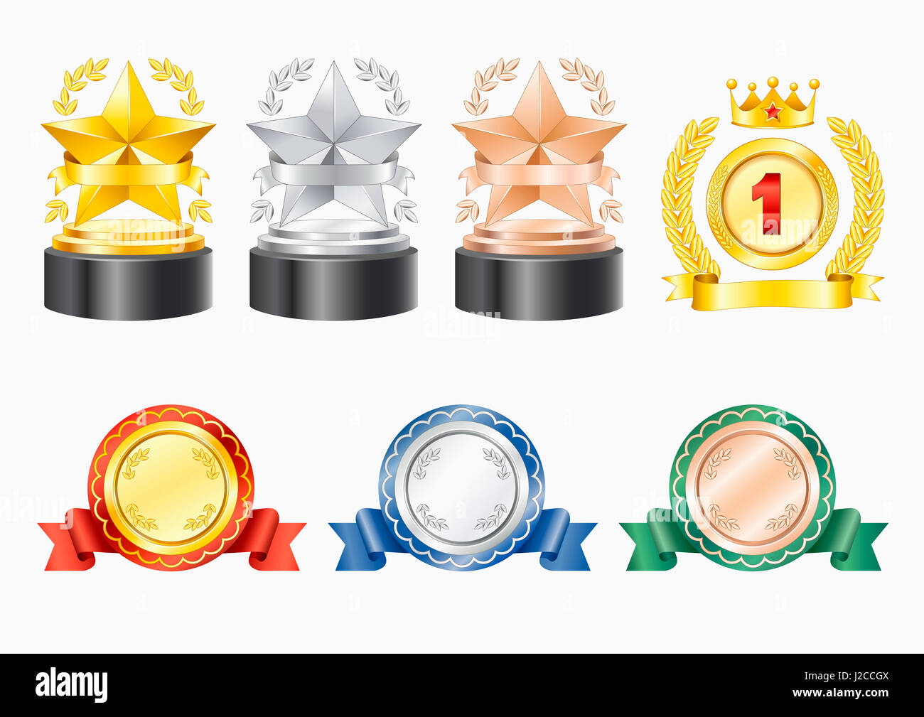 Various trophies and emblems Stock Photo - Alamy