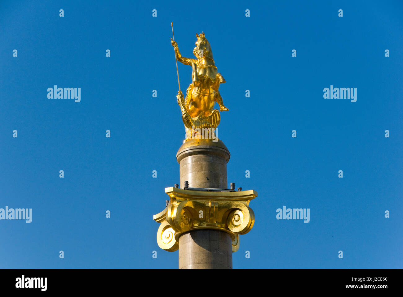Statue of Saint George on the Freedom Square in Tbilisi, Georgia Stock ...