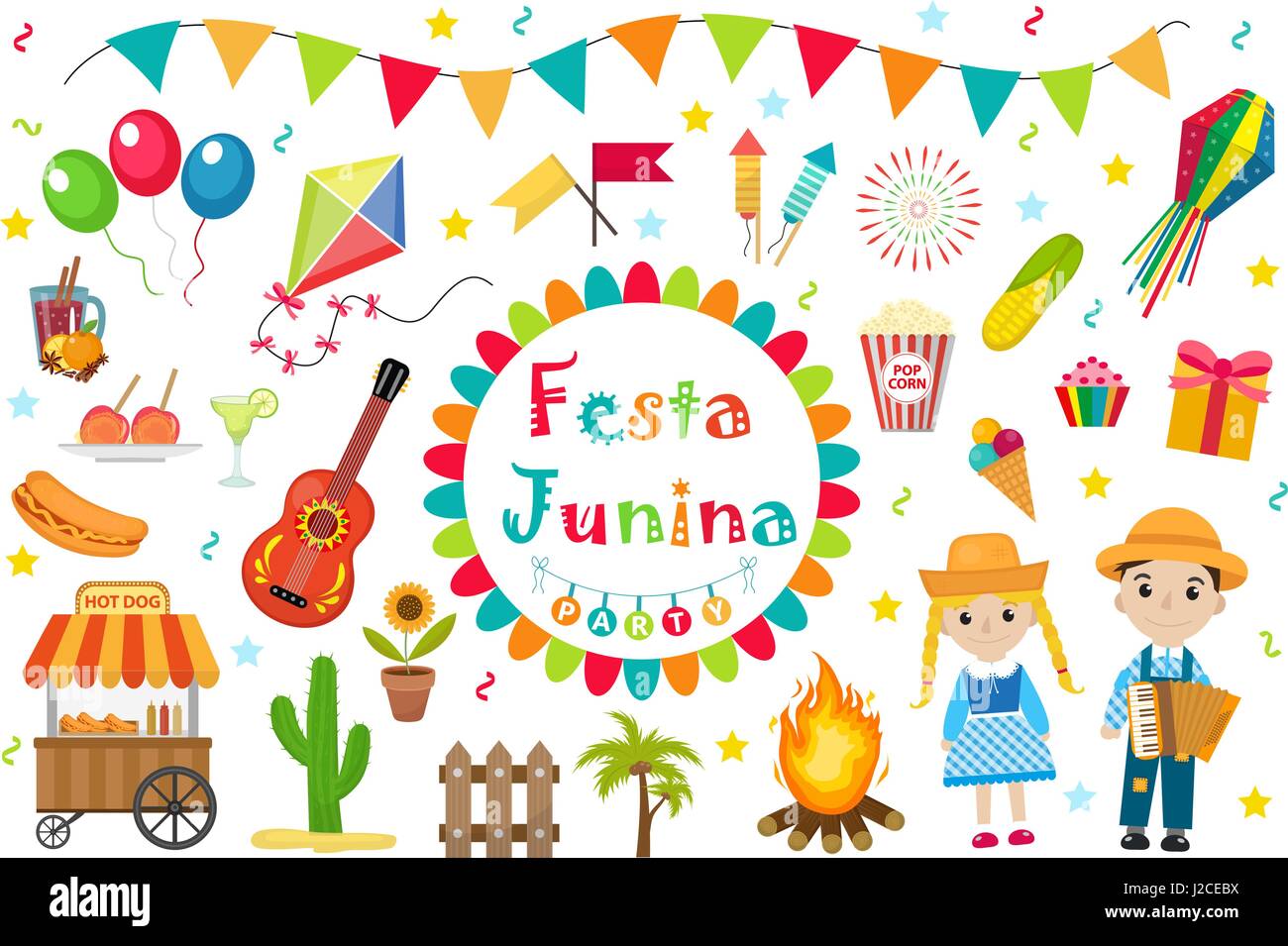 Festa Junina set icons, flat style. Brazilian Latin American festival ...