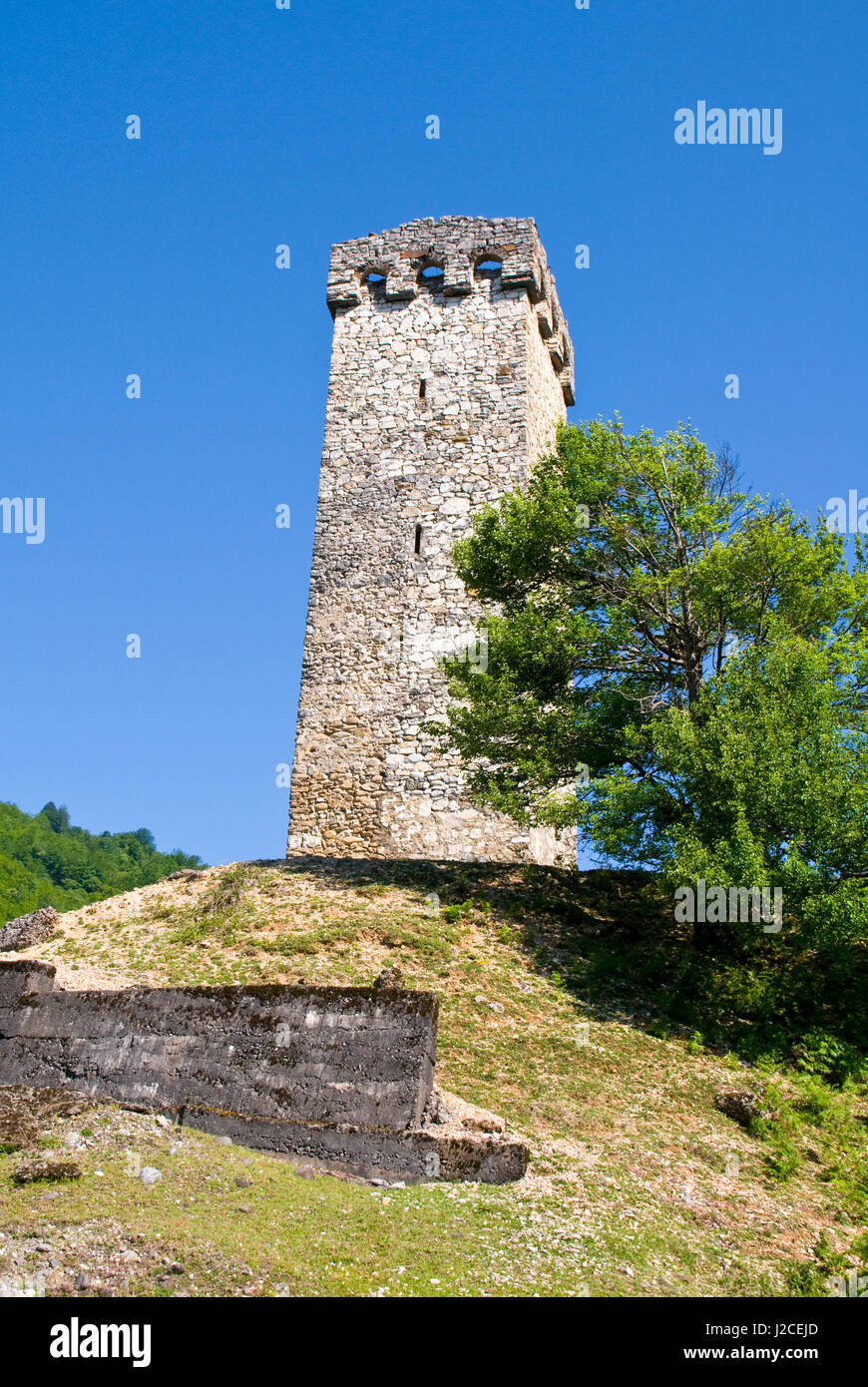 Svanetia with typical stone towers, Georgia Stock Photo - Alamy