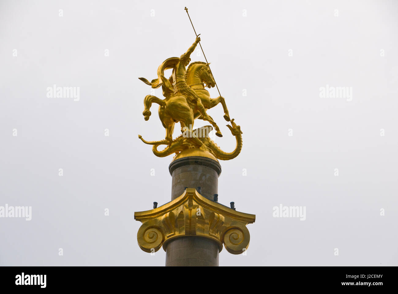Statue of Saint George on the Freedom Square in Tbilisi, Georgia Stock ...
