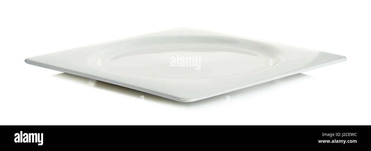 Empty white square plate isolated on white background Stock Photo - Alamy