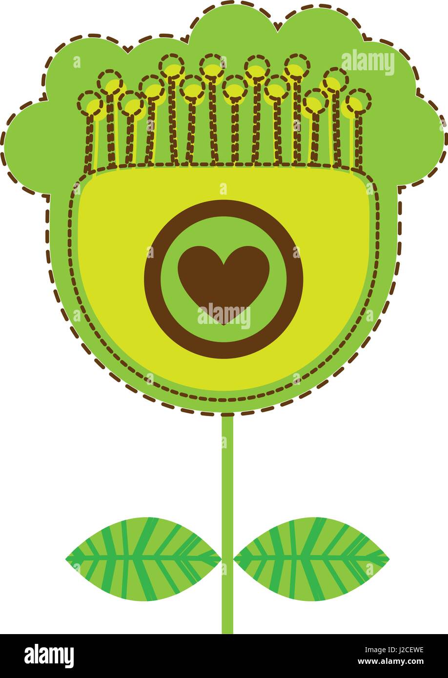 white background with green tulip flower with emblem of heart Stock ...