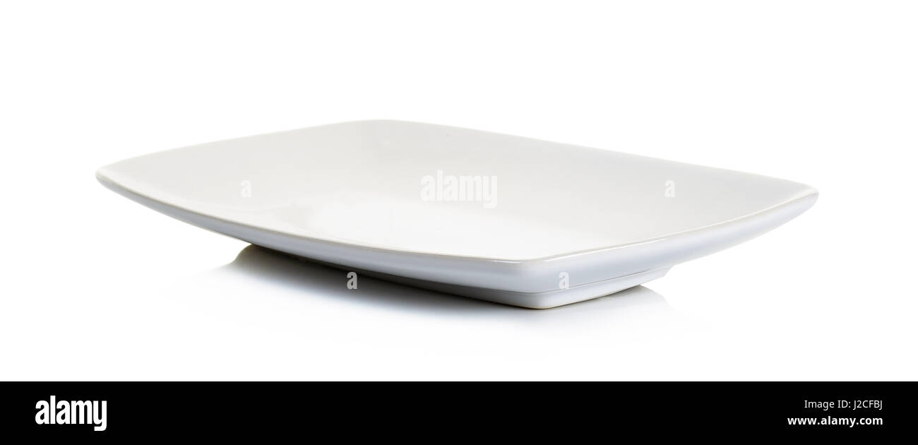 Empty white square plate isolated on white background Stock Photo - Alamy