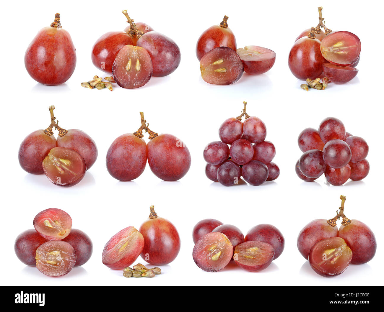 Set sliced red grape isolated on the white background Stock Photo - Alamy
