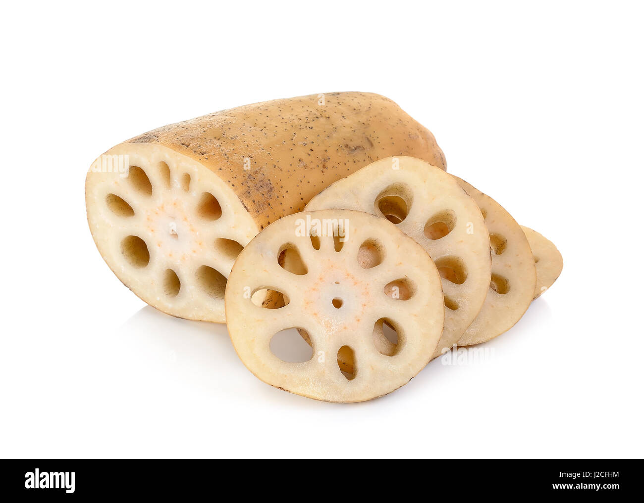 Sliced Lotus root isolated on the white background Stock Photo - Alamy