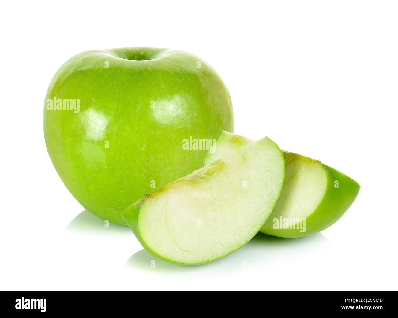 Green apple with sliced isolated on the white background Stock Photo ...