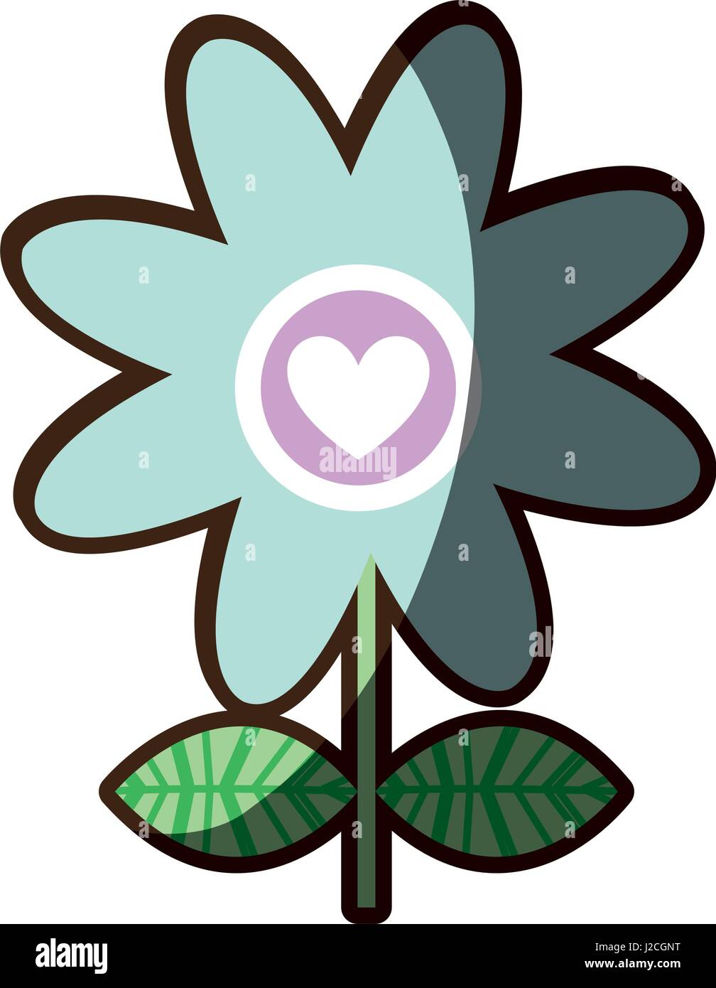 colorful silhouette shading of daisy flower with heart inside Stock ...