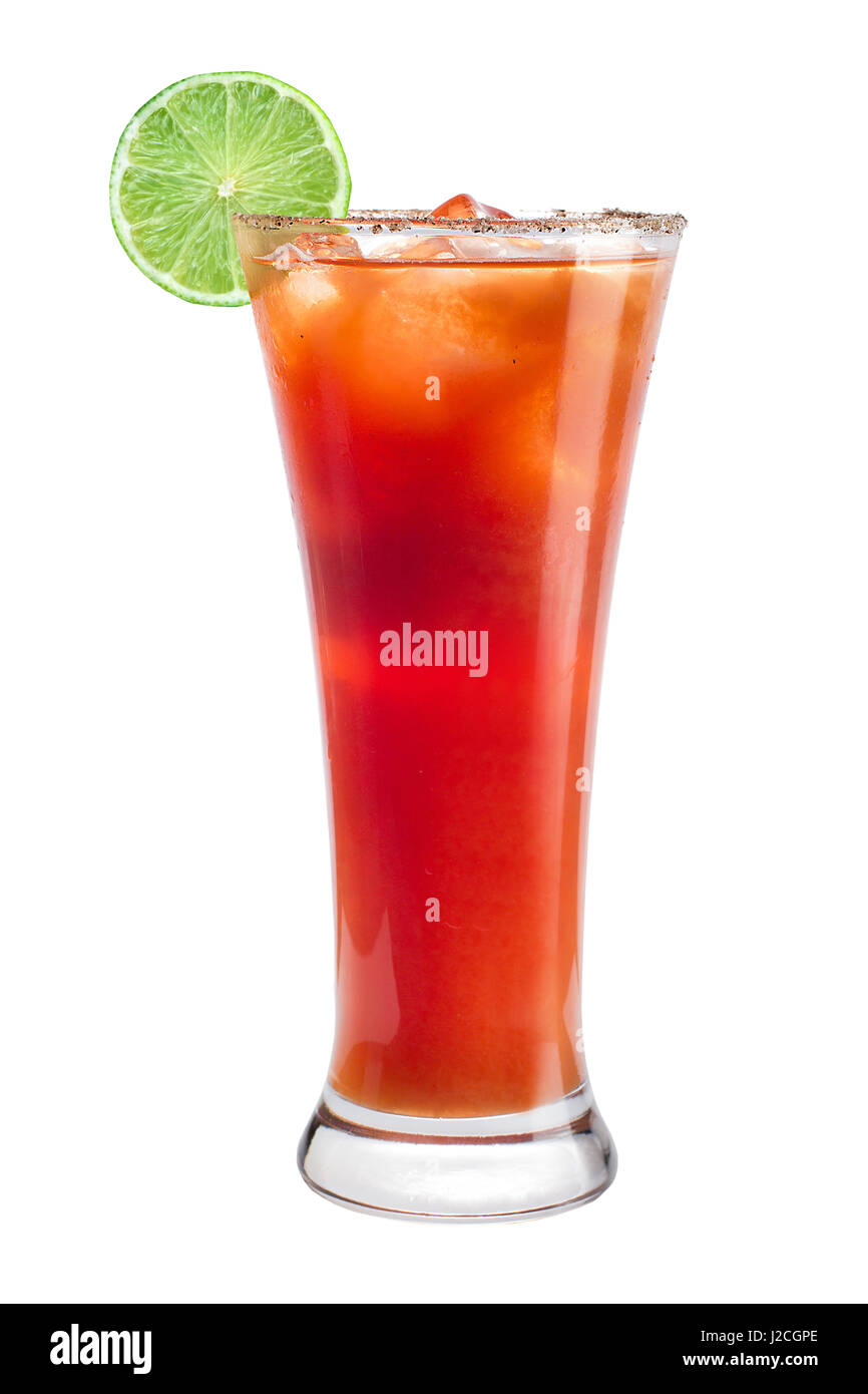 A refreshing alcoholic cocktail is decorated from a lime. Red cocktail ...