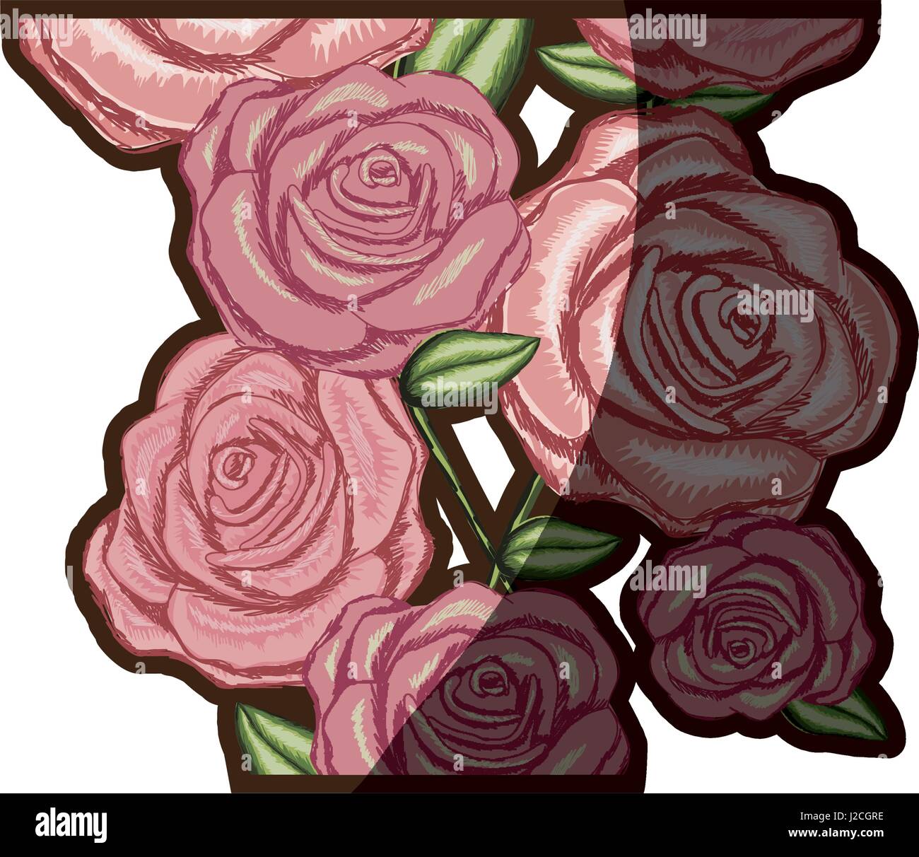 decorative half border shading with realistic roses design Stock Vector ...