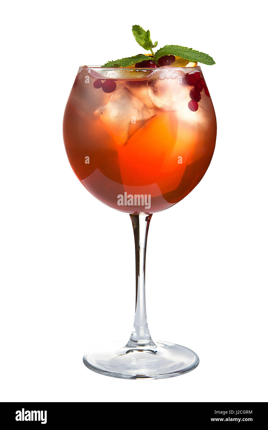 Alcoholic cocktail with cranberries and ice. Strong alcoholic drink on ...