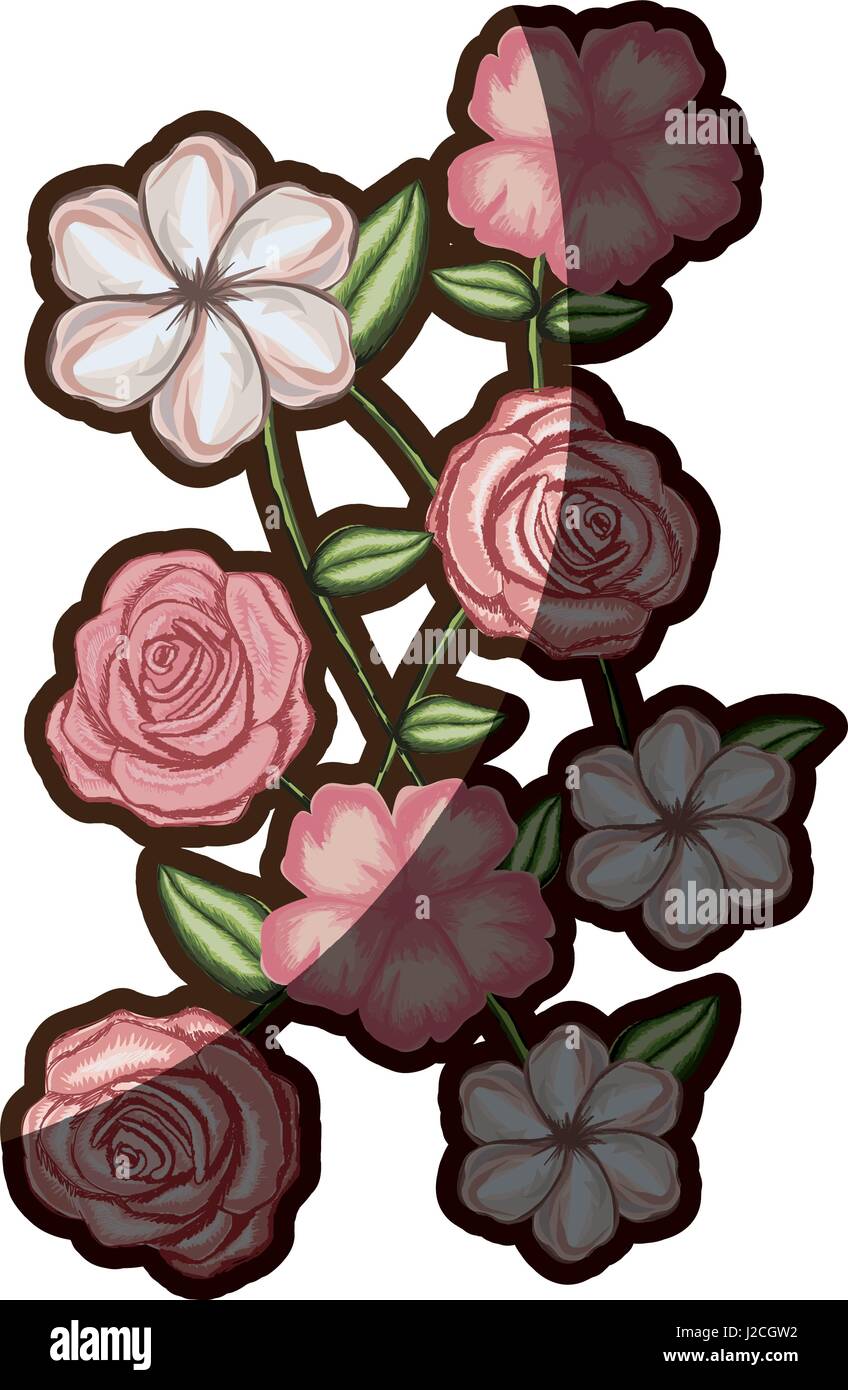 colorful realistic roses bouquet decorative design with shading Stock ...