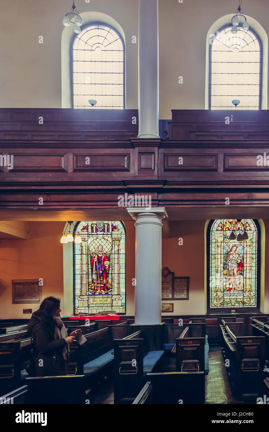 Beautiful stained glass windows and benches of St Anns Church in ...