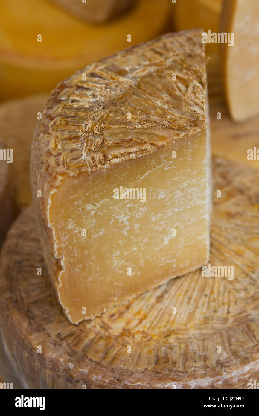 Italy, Tuscany, Pisa, stand at a market in Pisa, cheese stand at a ...