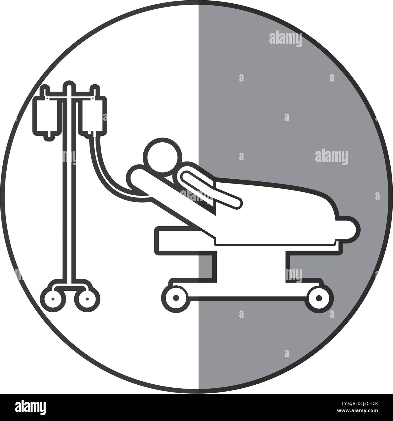 circular frame shading with pictogram person hospitalized in clinical ...