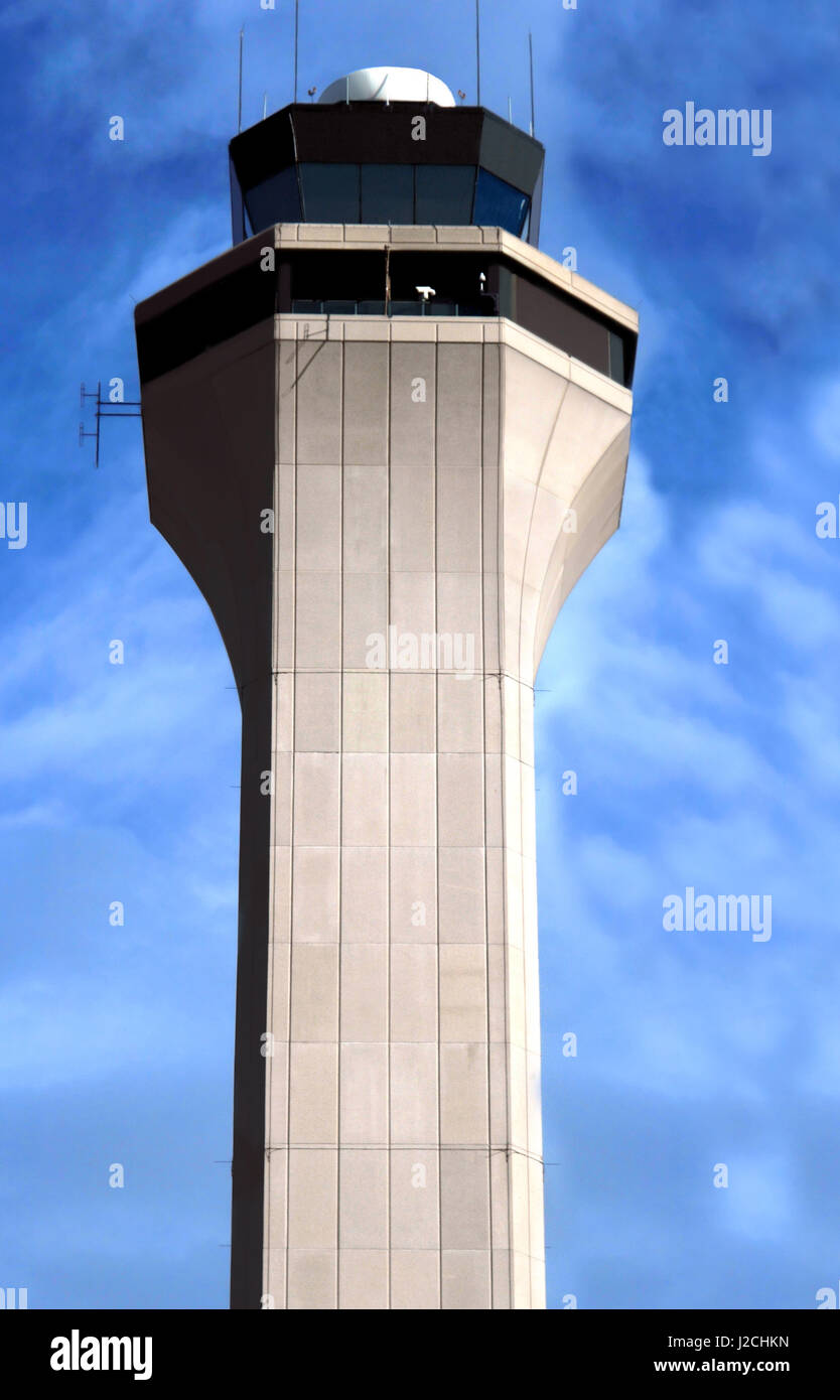 Denver airport, control tower is framed by blue sky Stock Photo - Alamy