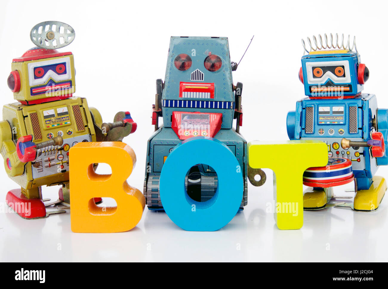 three robots and the word BOT Stock Photo - Alamy