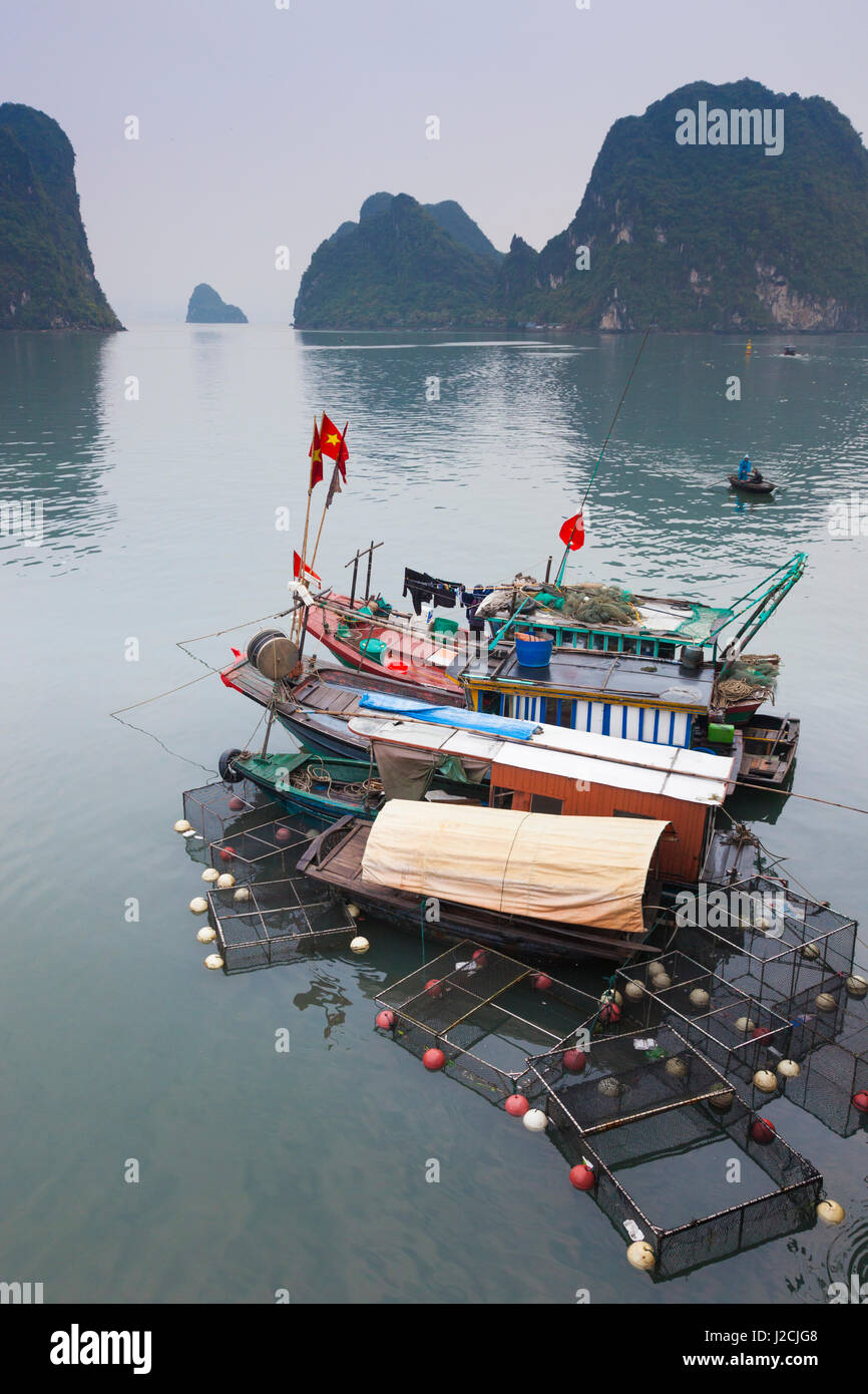 Vietnam, Halong City, Halong Bay fishing boats, dusk Stock Photo - Alamy