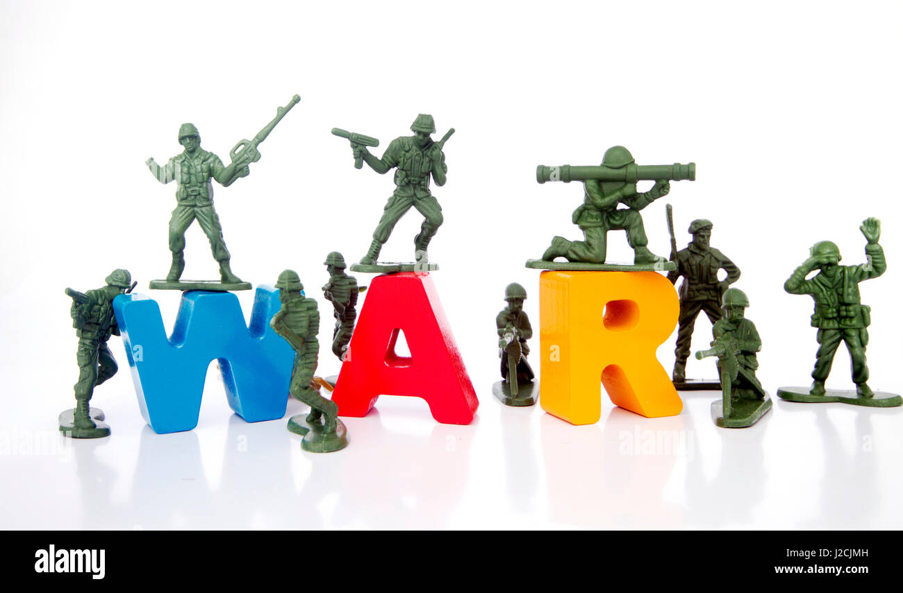 the word war with plastic soldiers Stock Photo - Alamy