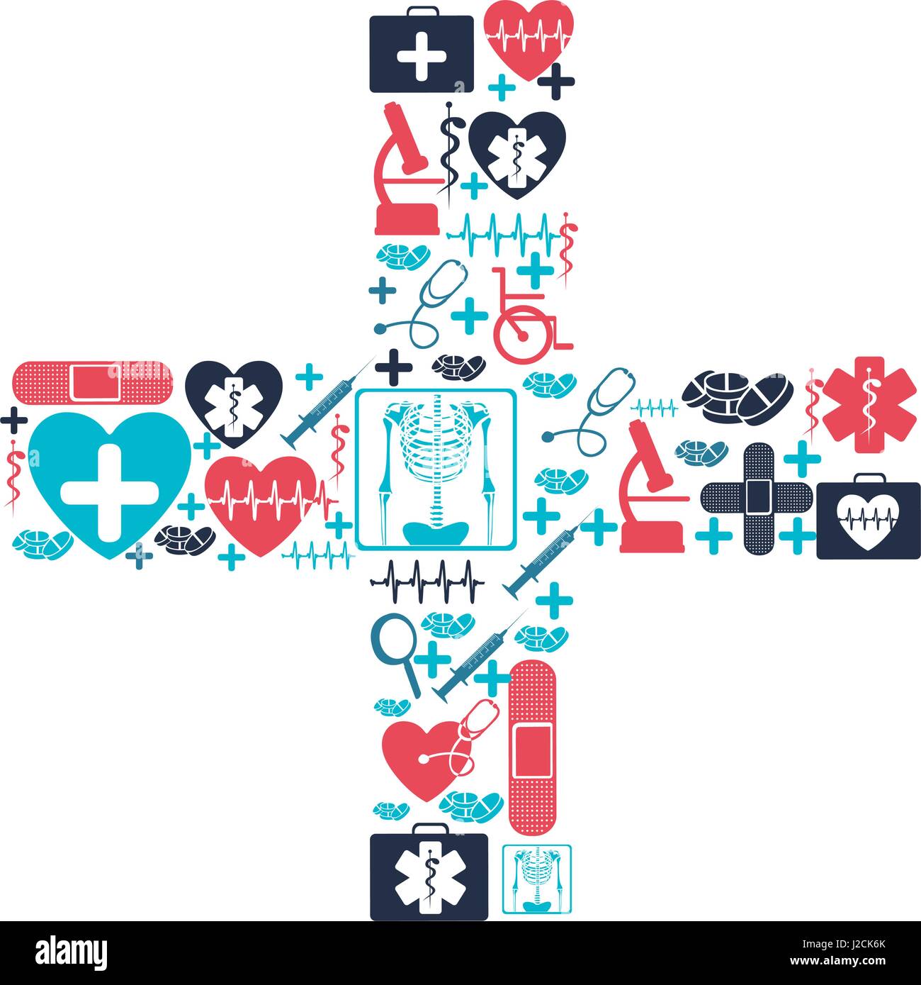 color background with health icons forming a cross Stock Vector Image ...