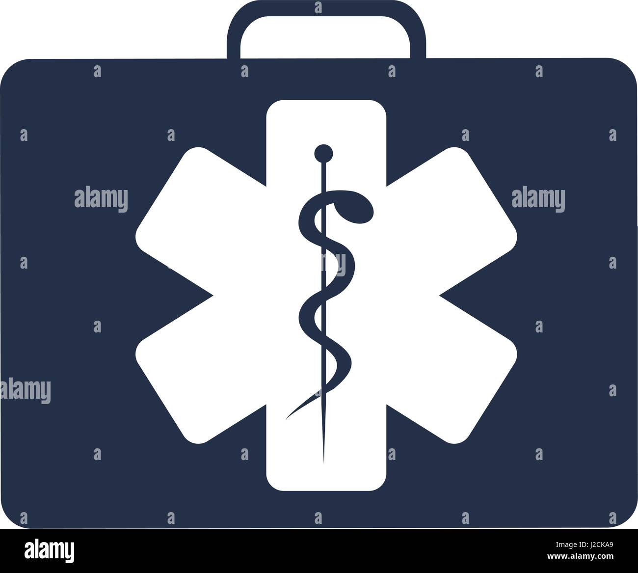 white background with dark blue first aid kit with star of life logo ...