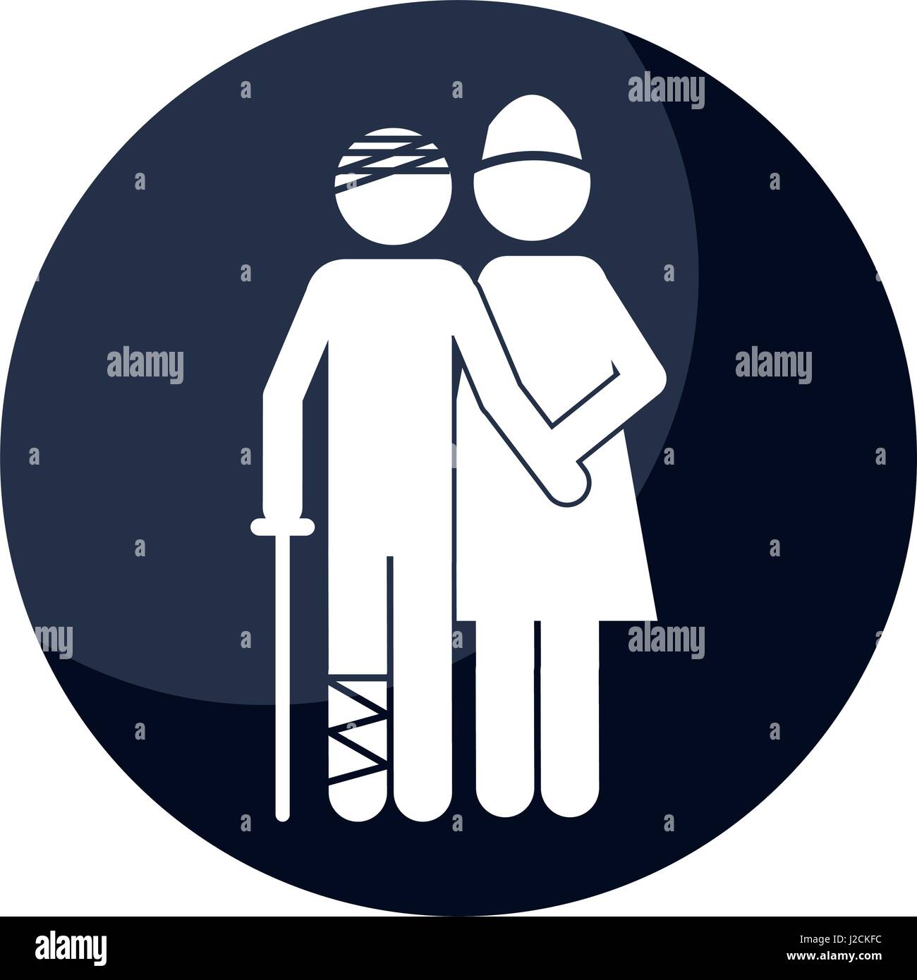 color circular frame shading with pictogram nurse with bandaged patient ...
