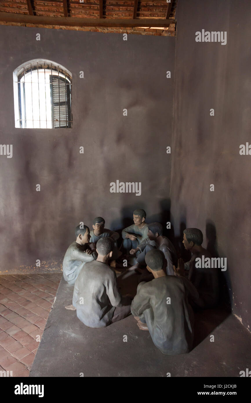 Vietnam, Son La, Old French Prison, prison cell with statues of former ...