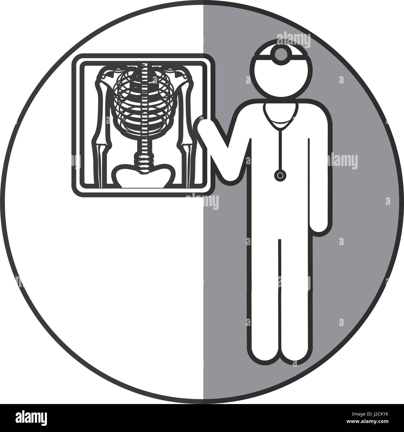 grayscale circular frame shading with pictogram doctor and radiography ...