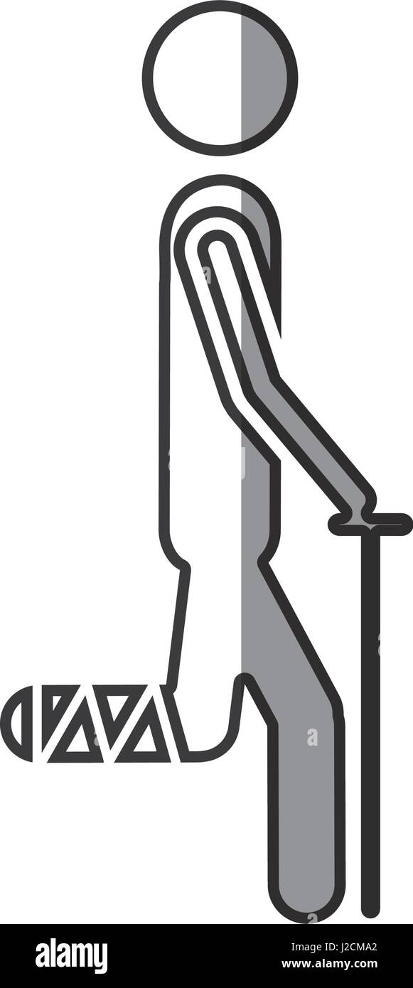 grayscale silhouette with pictogram bandaged leg patient icon flat ...