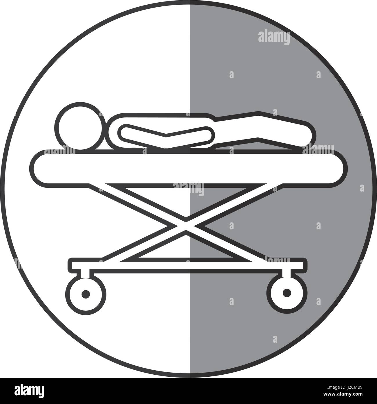 grayscale circular frame shading with pictogram lay down patient in ...