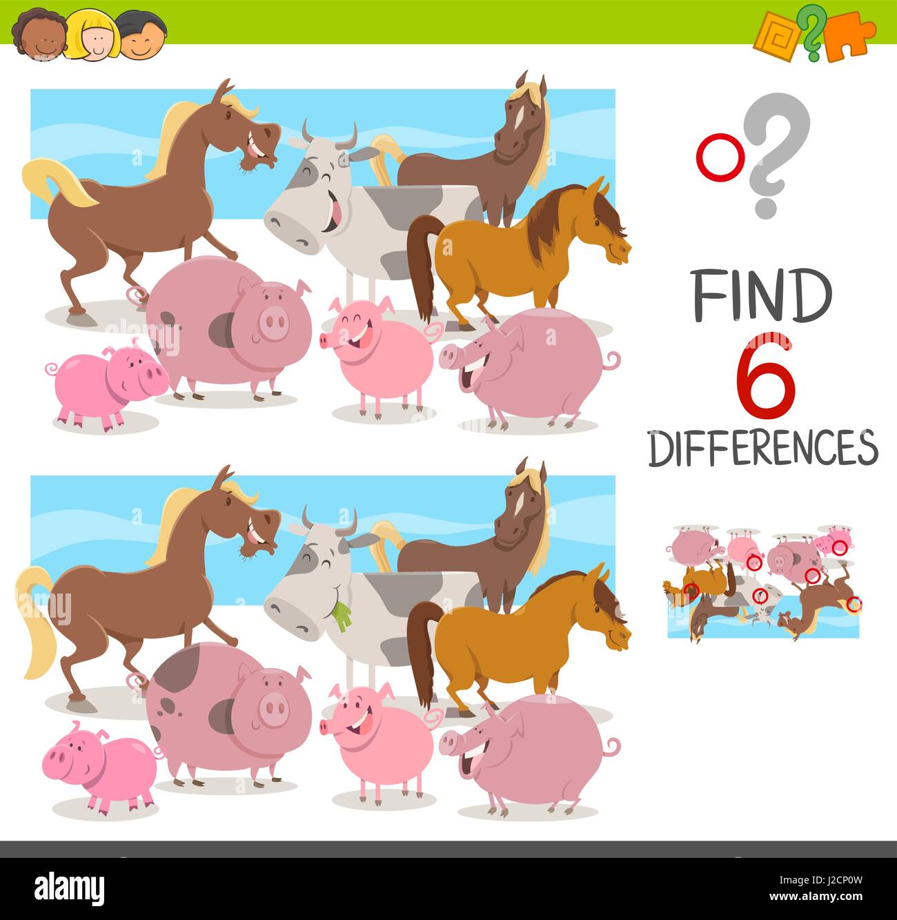 Cartoon Illustration of Spot the Differences Educational Game for ...
