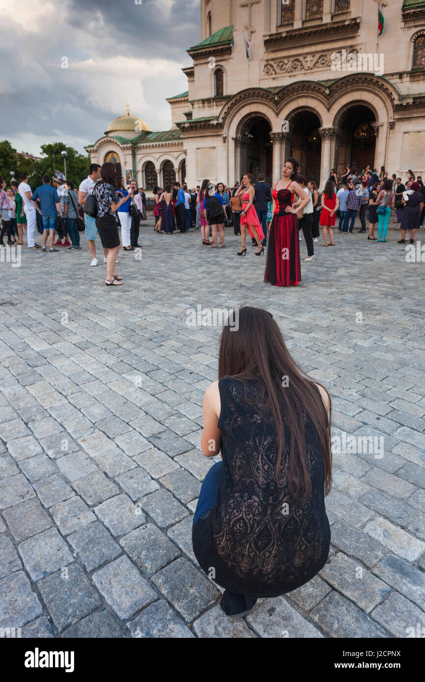 Bulgaria, Sofia, Ploshtad Alexander Nevski Square, Bulgarian students ...