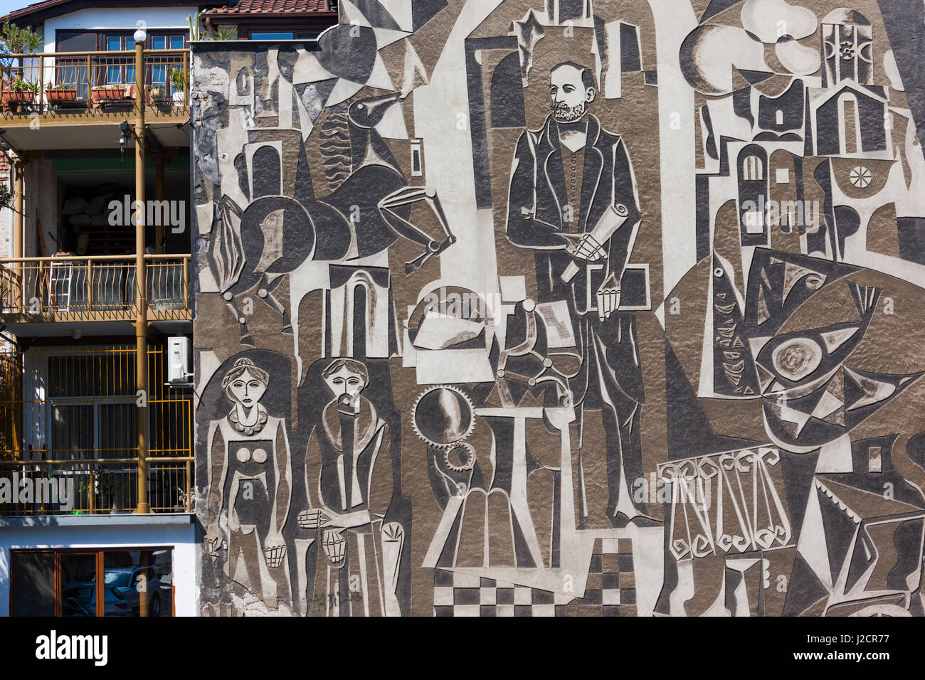 Bulgaria, Southern Mountains, Plovdiv, Old Plovdiv, cubist wall mural ...