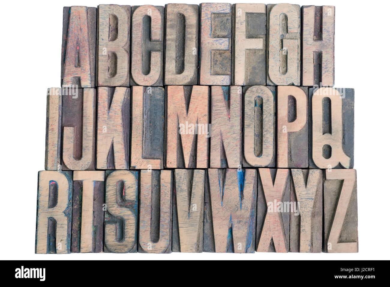 vintage wooden letterpress alphabet, condensed San Serif typeface Stock ...