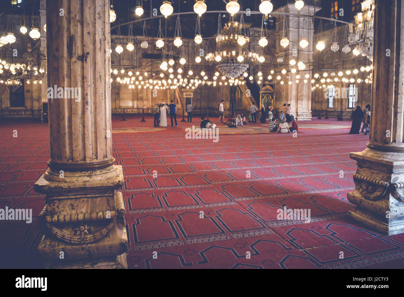 cairo, egypt, april 22, 2017: view of people inside muhammad ali mosque ...