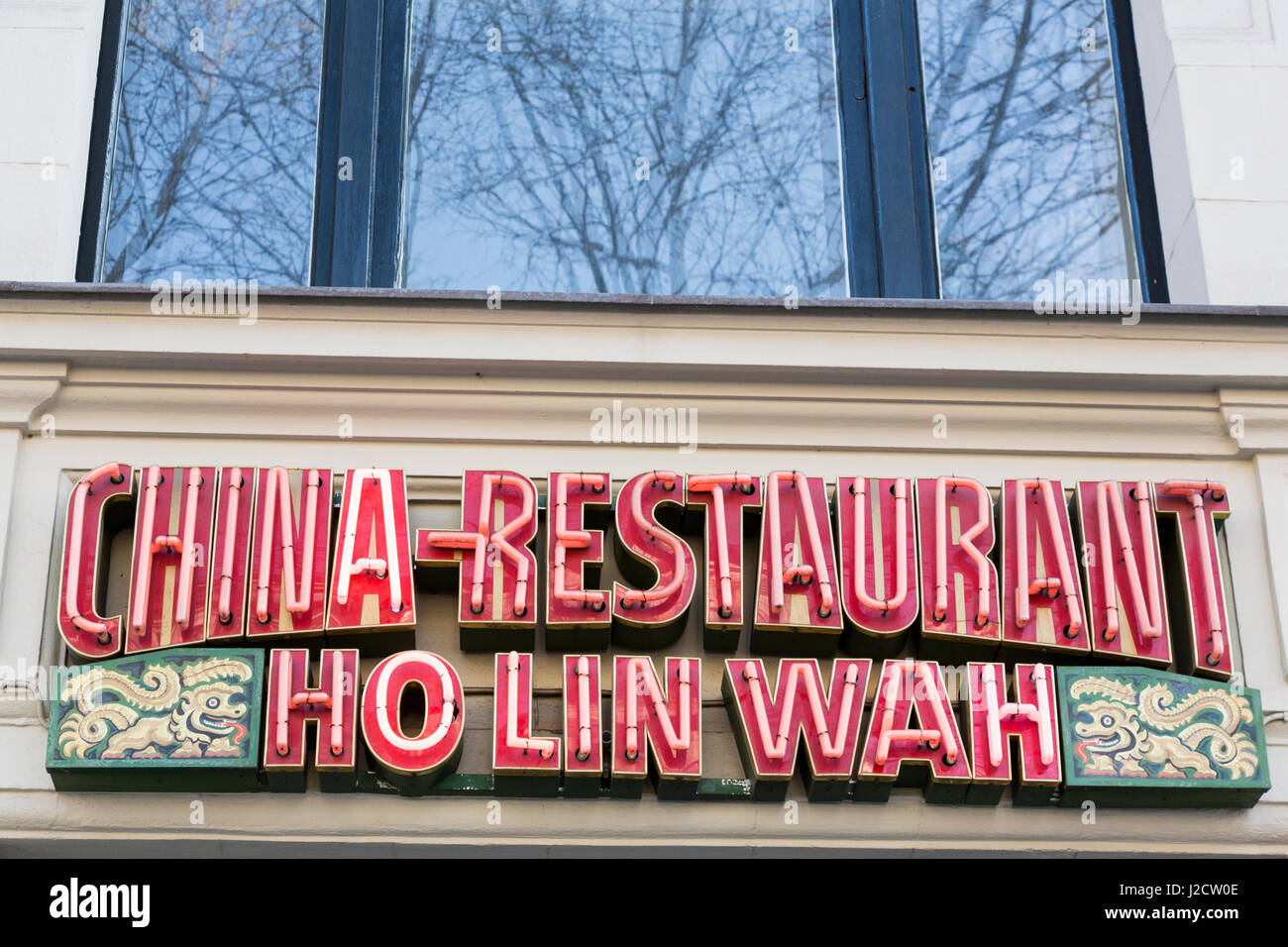Germany, Berlin. Neon sign for Chinese restaurant. Credit as: Wendy ...
