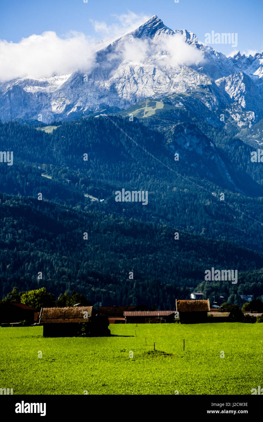 Garmisch Partenkirchen, Germany. View of the Alps with snow, blue sky ...