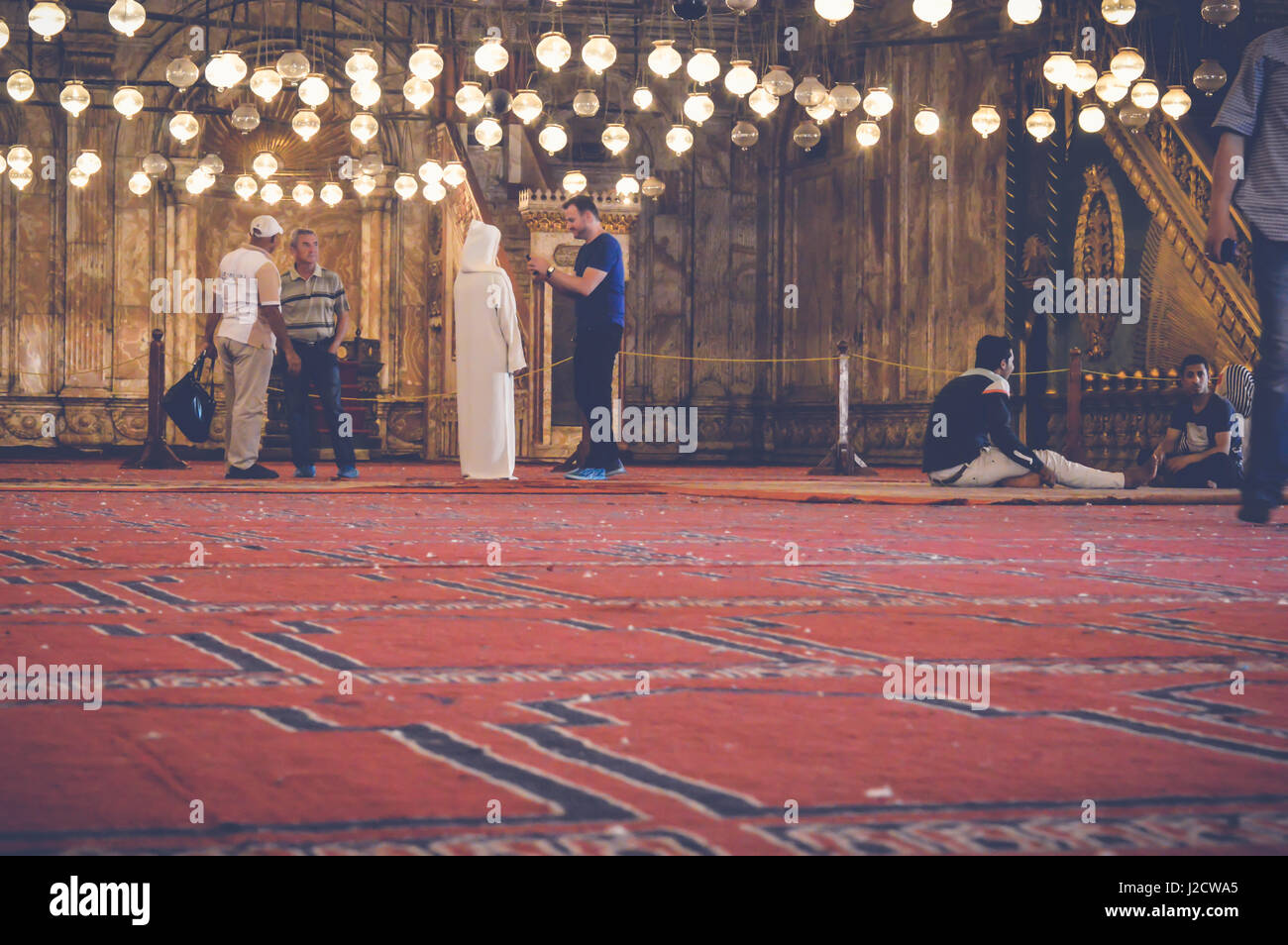 cairo, egypt, april 22, 2017: view of people inside muhammad ali mosque ...